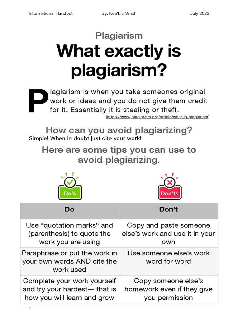 Plagiarism Handout | PDF