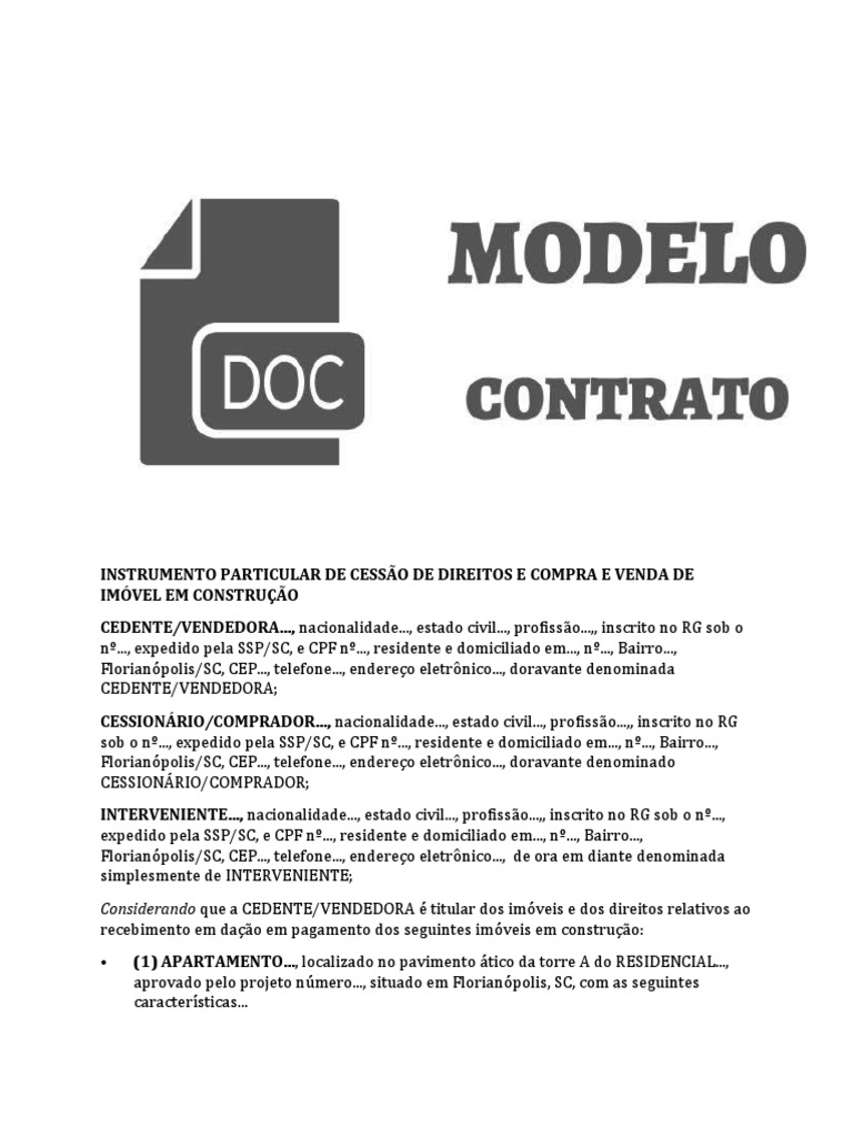 Modelo De Contrato De Cessão De Direitos Sobre Imóveis Atualizado Pdf