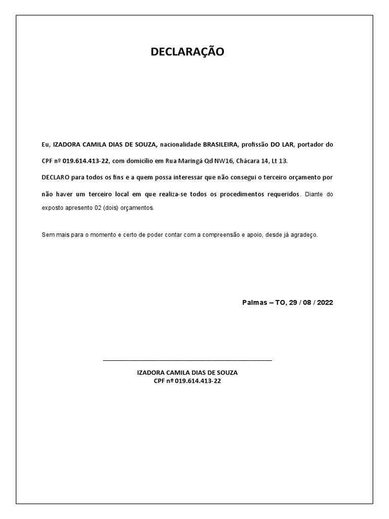 Modelo de Declaração | PDF