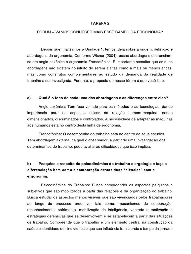 Tarefa 2 | PDF | Fatores humanos e Ergonomia | Psicologia