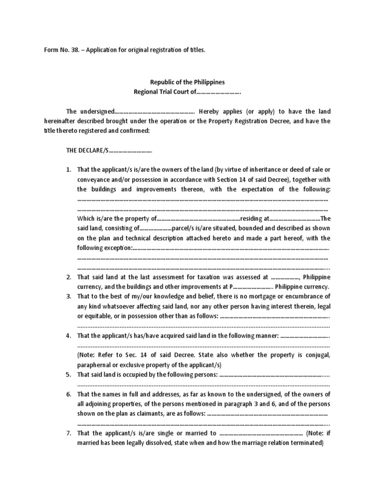 Application For Original Registration of Titles | PDF | Government ...