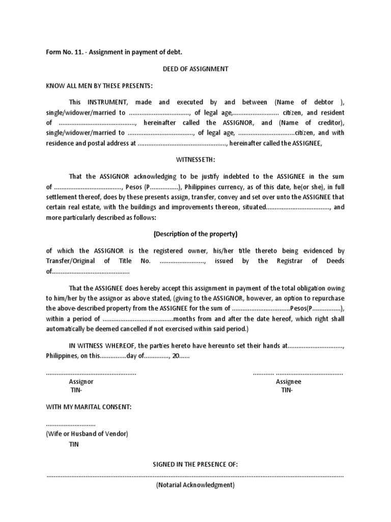 Assignment in Payment of Debt | PDF | Assignment (Law) | Property Law
