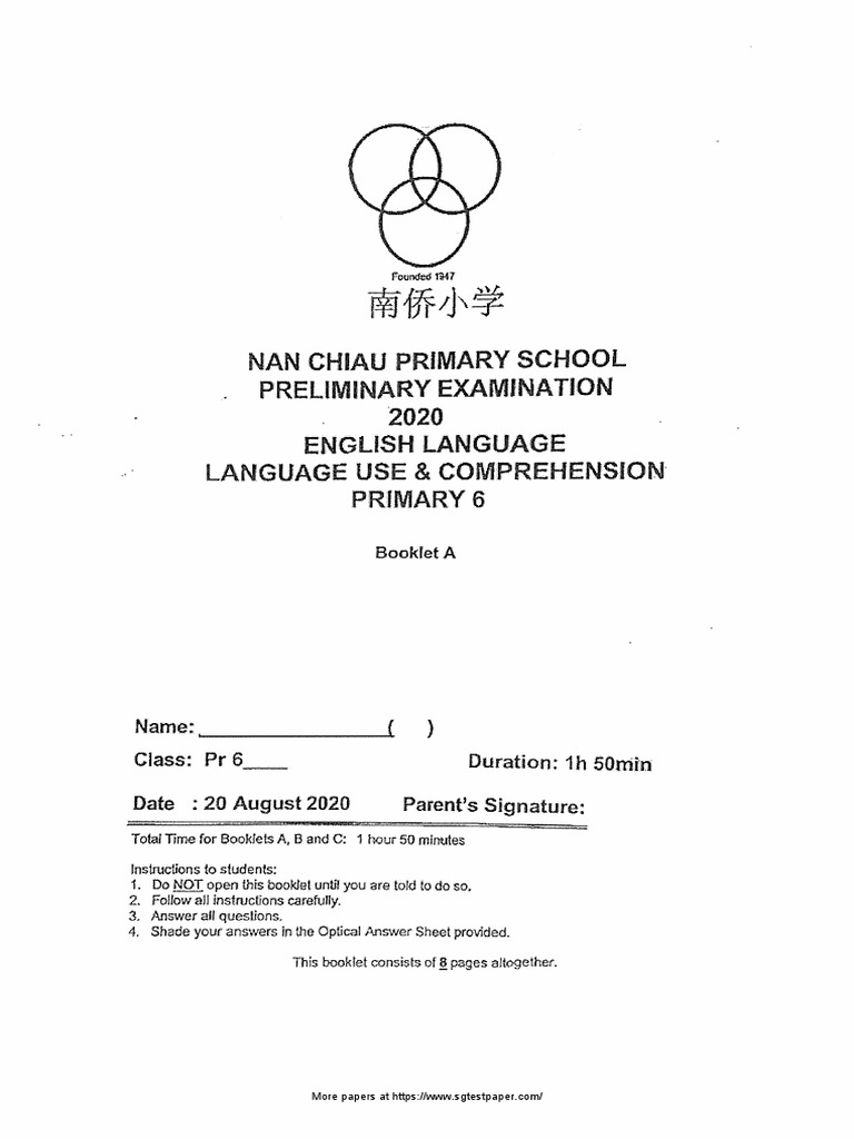 P6 English SA2 2020 Nan Chiau Exam Papers | PDF | Foreign Language ...