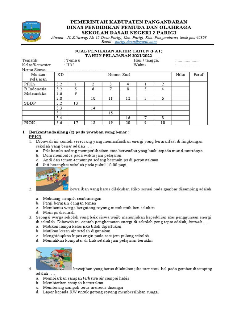 Soal Pas Tema 6 Kelas 3 | PDF