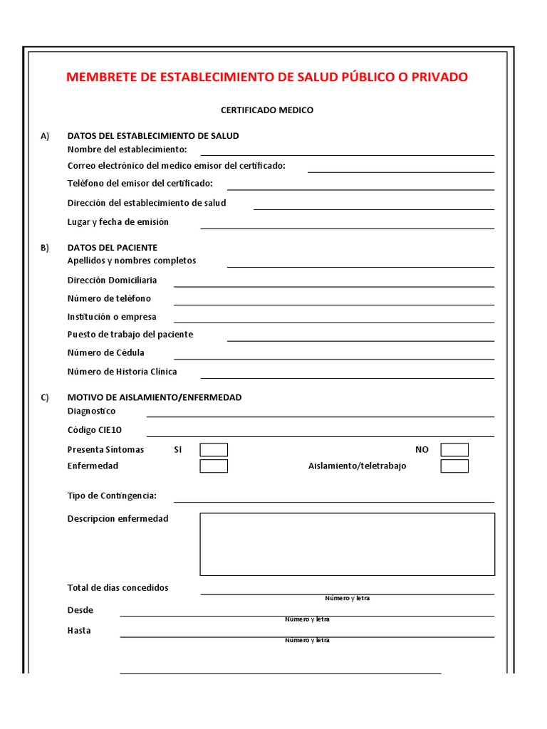 Formato para Emitir Certificado Medico Actualizado | PDF