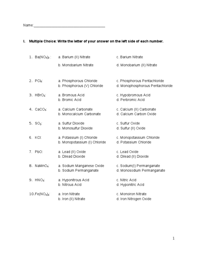 Chemical Compound Naming Quiz | PDF