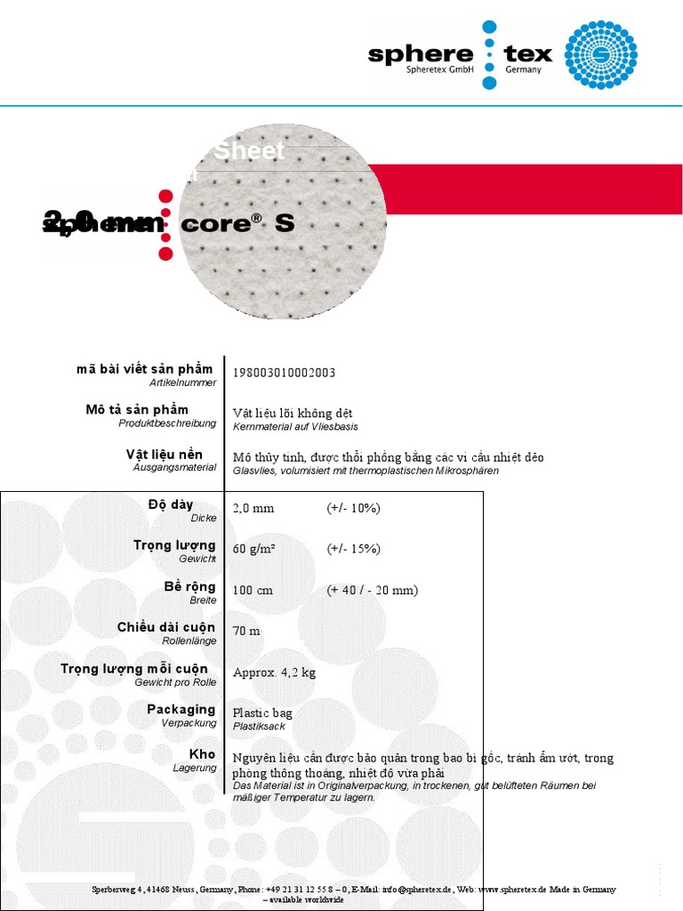 Data Sheet Sphere - Core S 2,0 MM | PDF