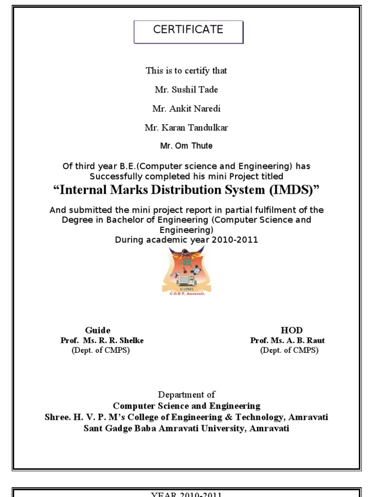 "Internal Marks Distribution System (IMDS) ": Certificate | PDF | Science Education | Titles