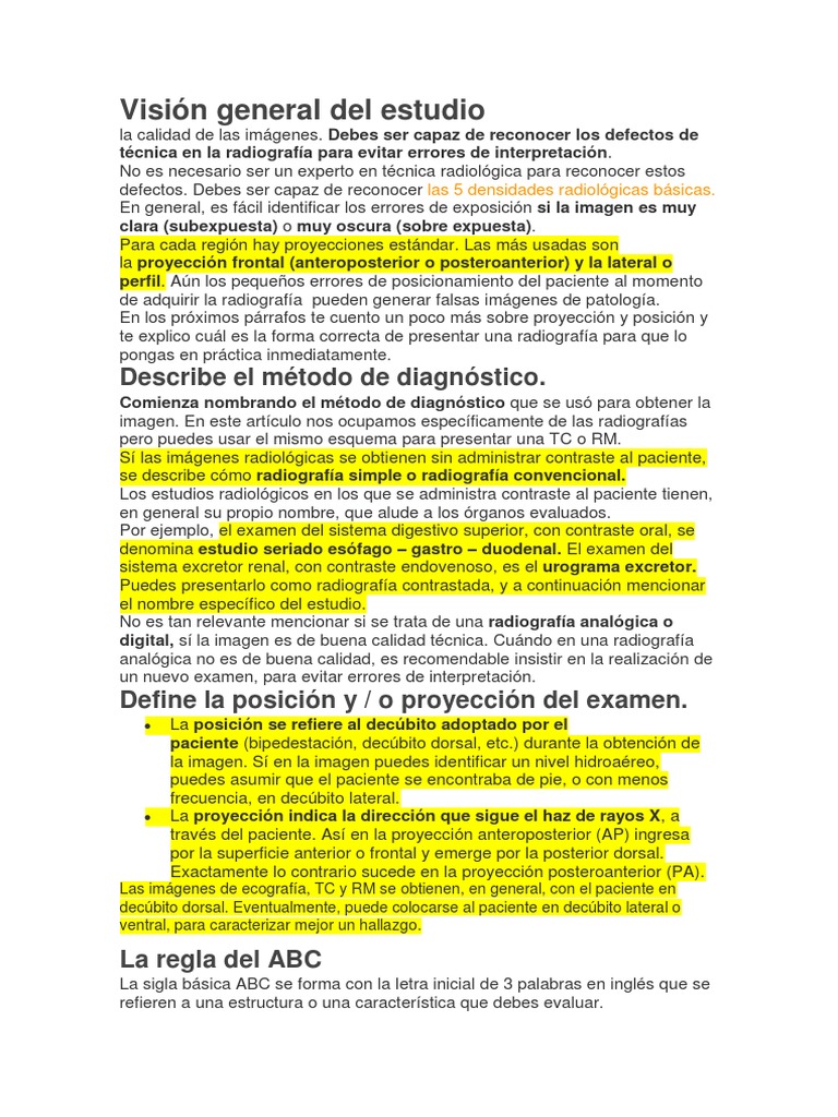 Visión General Del Estudio, RADIOLOGICOS RX, ECO......., Docx | PDF ...