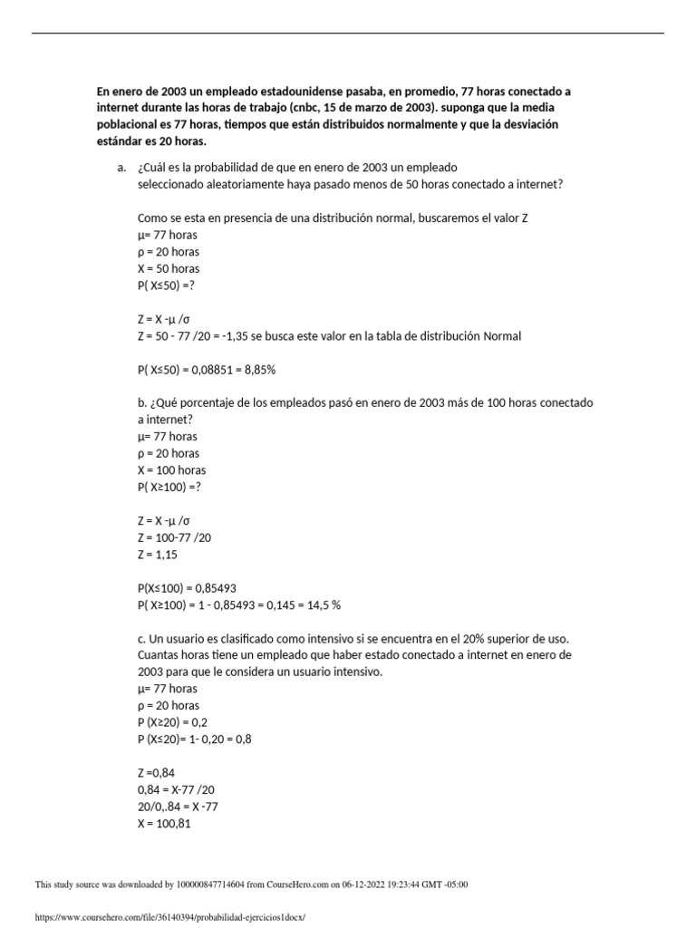Probabilidad Ejercicios1 | PDF | Distribución normal