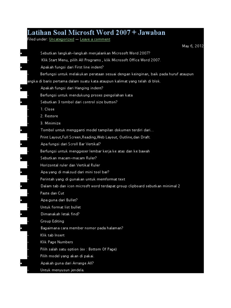 Latihan Soal Microsft Word 2007 | PDF
