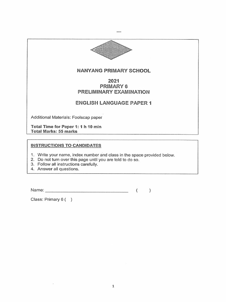 P6 English Prelim 2021 Nanyang Exam Papers | PDF