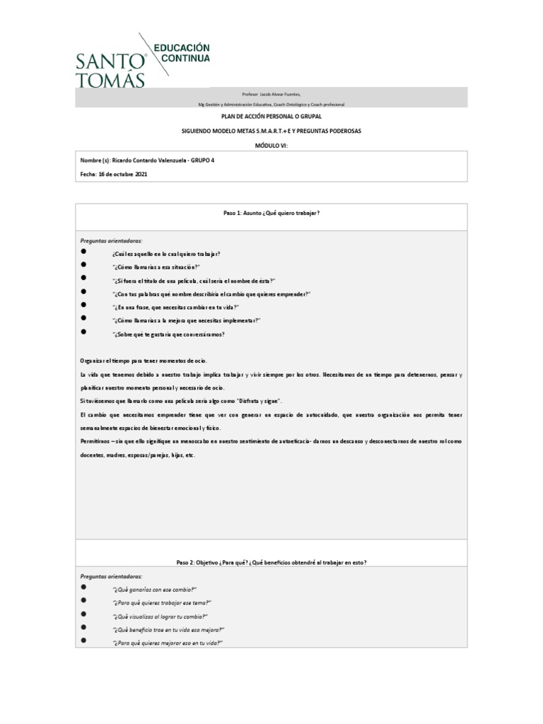 Plan de Acción para el Bienestar Emocional | PDF | Planificación ...