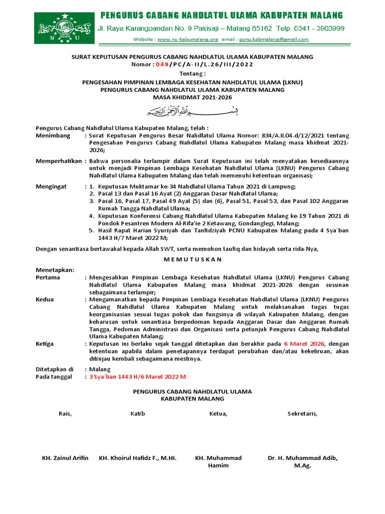 SK Lknu Kabupaten | PDF