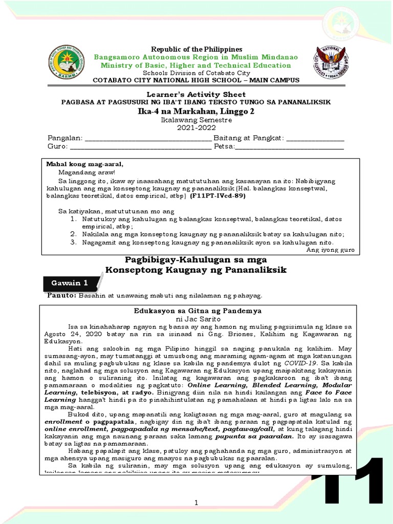 Las Quarter 4 Week 2 Pagbasa | PDF