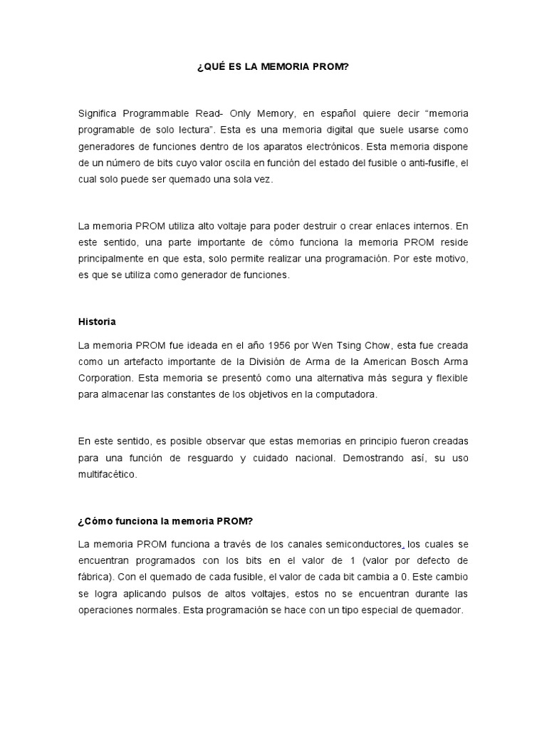 Qué Es La Memoria PROM | PDF | Memoria de sólo lectura | Almacenamiento ...