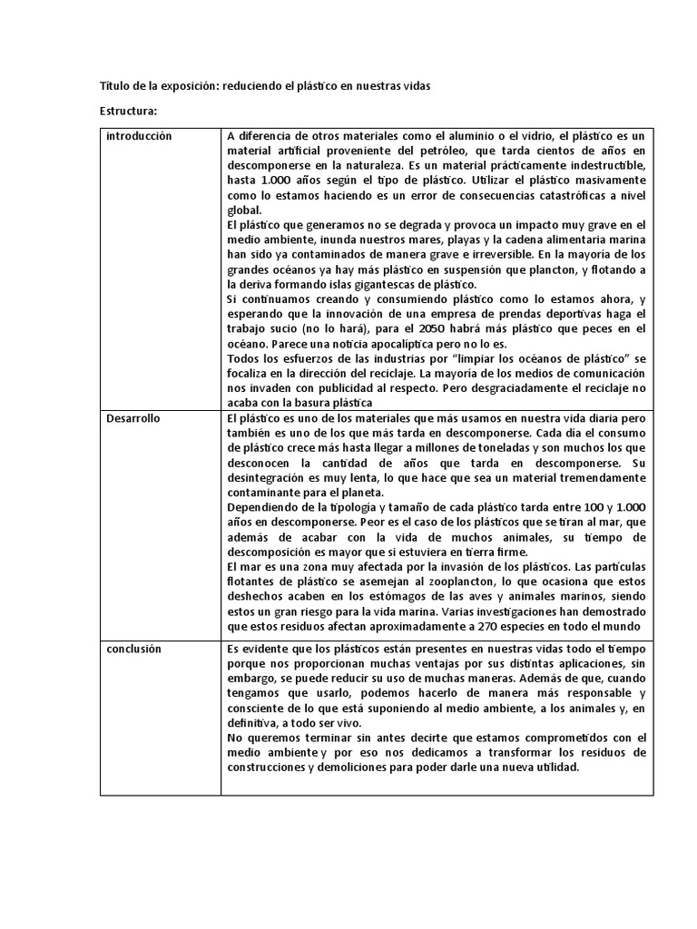 Reduciendo El Plaatico en Nuestras Vidas | PDF | El plastico | Residuos