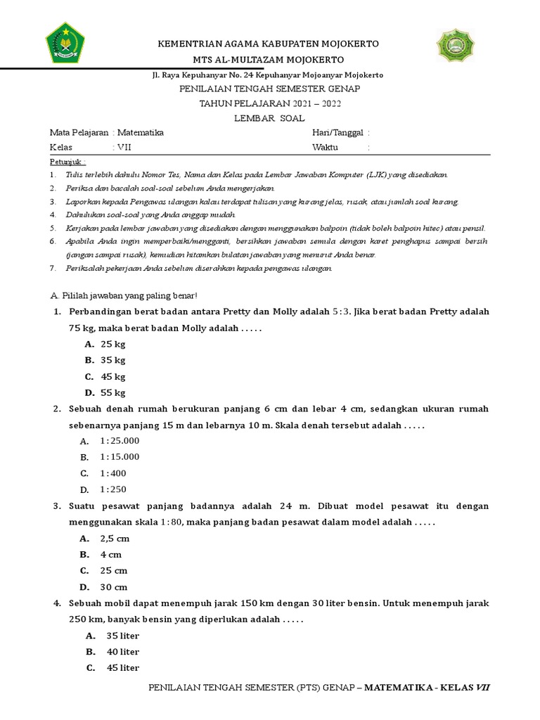 PTS Genap Matematika Vii | PDF | Griya & Taman | Gaya Hidup