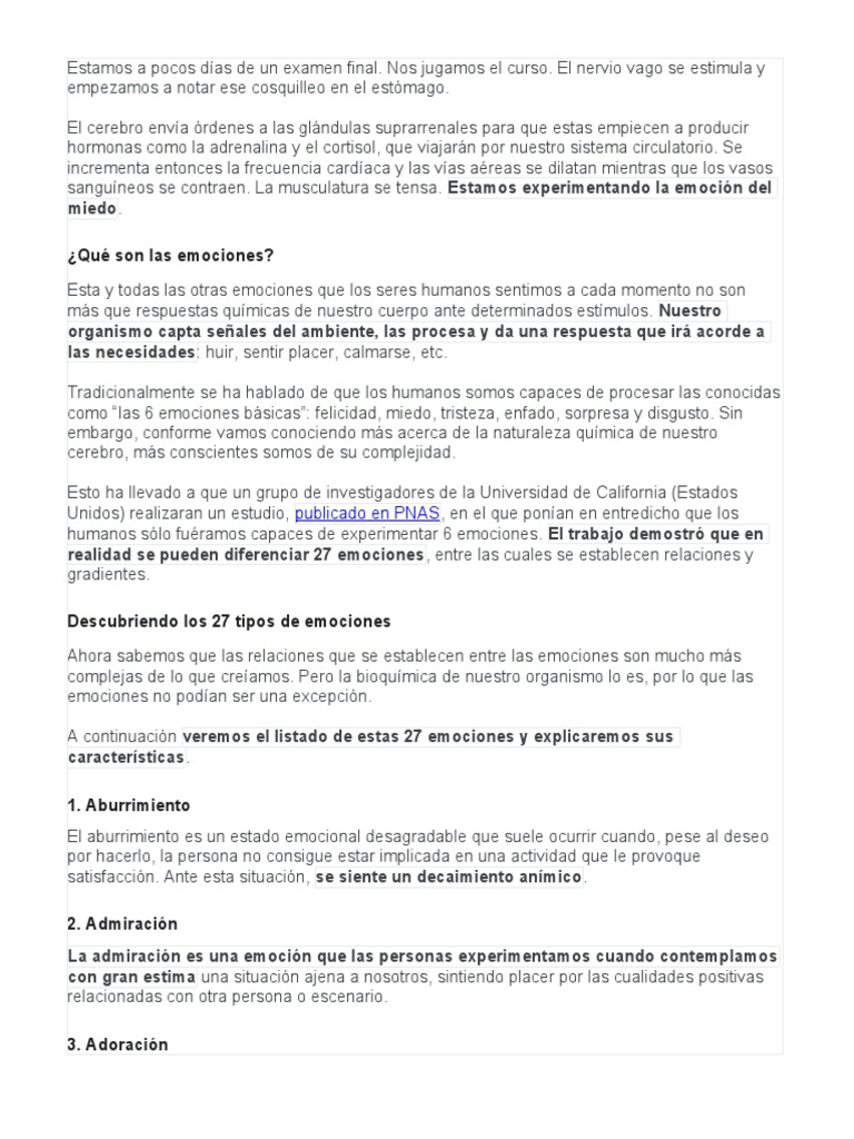 Las 27 Emociones | PDF | Las emociones | Placer