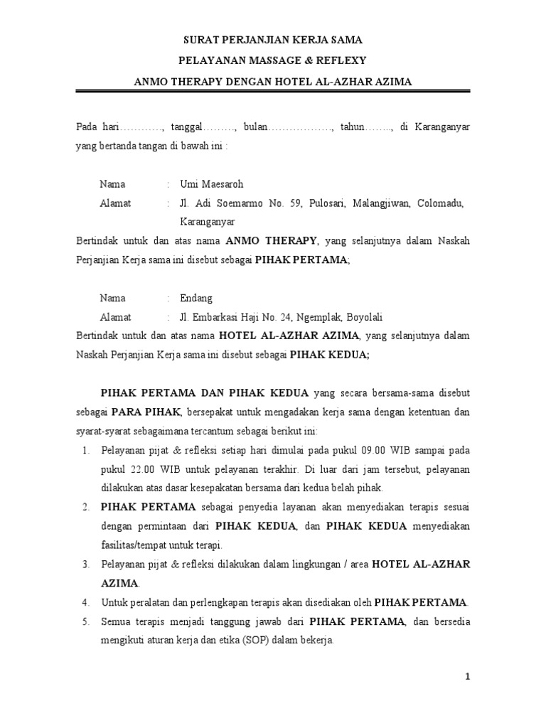 Surat Perjanjian Kerjasama Pdf