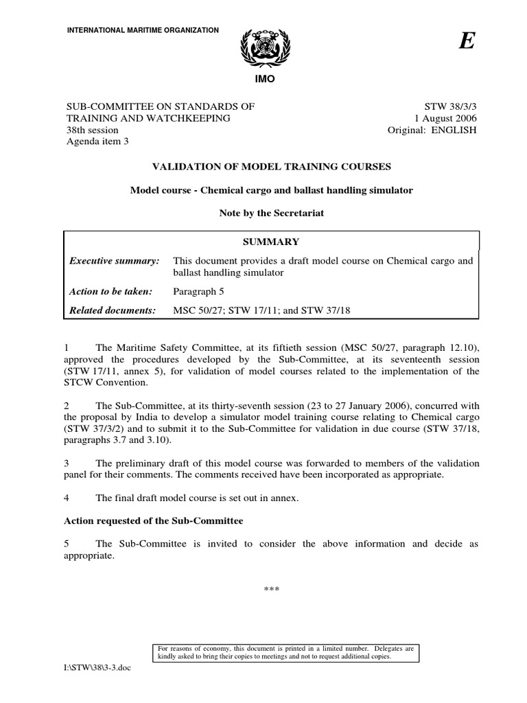 Chemical Cargo and Ballast Handling Simulator - IMO Model Course 1.37 ...