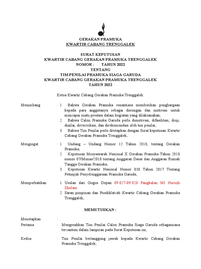 2022 2C - SK Penilai Pramuka Siaga Garuda | PDF