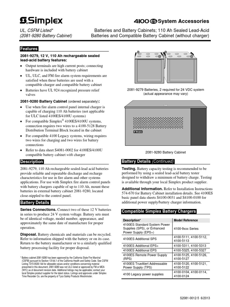 Batteries and Battery Cabinets 110 Ah Sealed Lead-Acid Batteries and ...