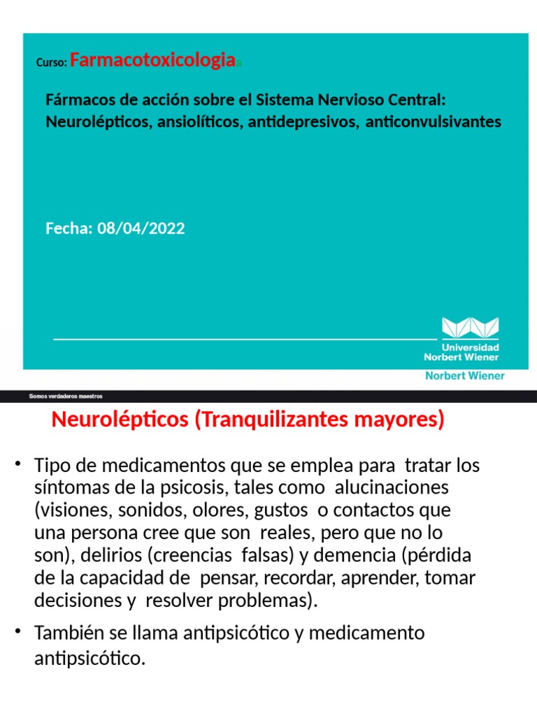 Fármacos del Sistema Nervioso Central | PDF | Antipsicótico | Benzodiazepinas