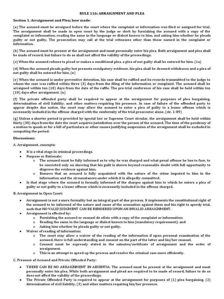 Rule 116 | PDF | Plea | Arraignment