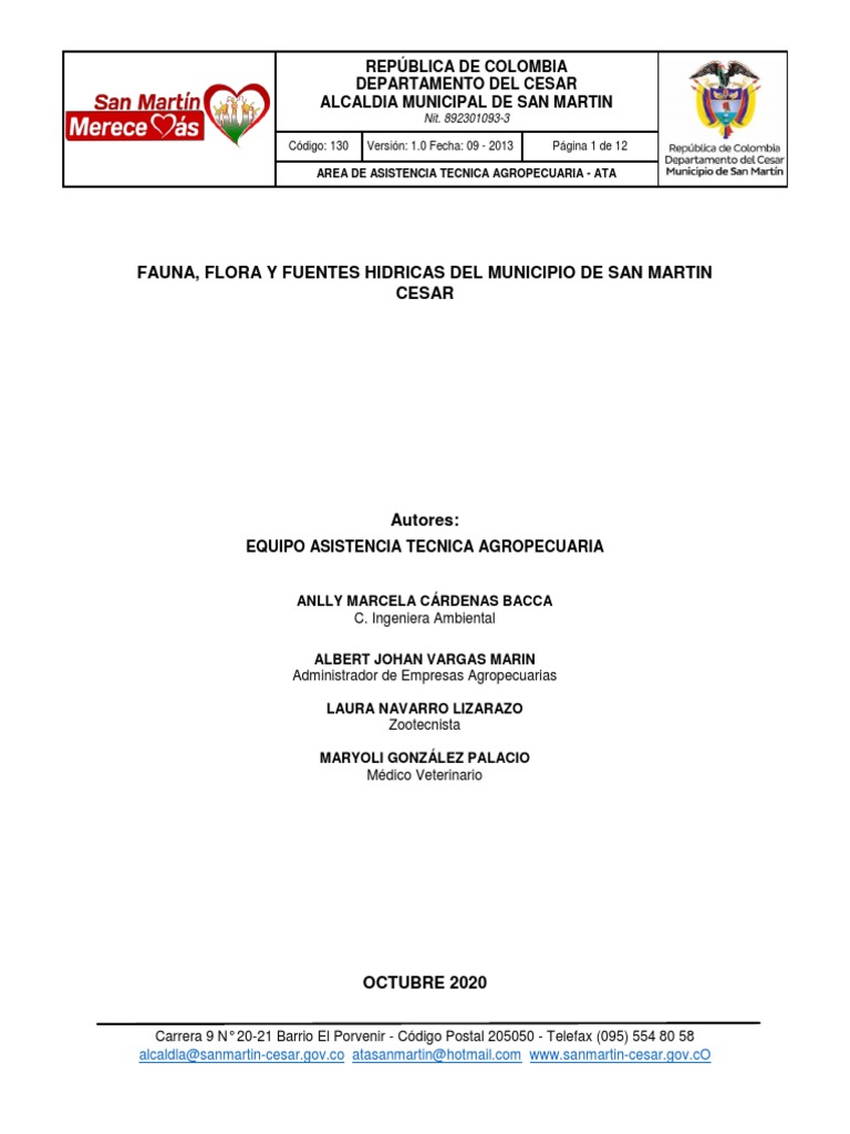 Informe (Fauna, Flora y Fuentes Hidricas de San Martin - Cesar) | PDF ...