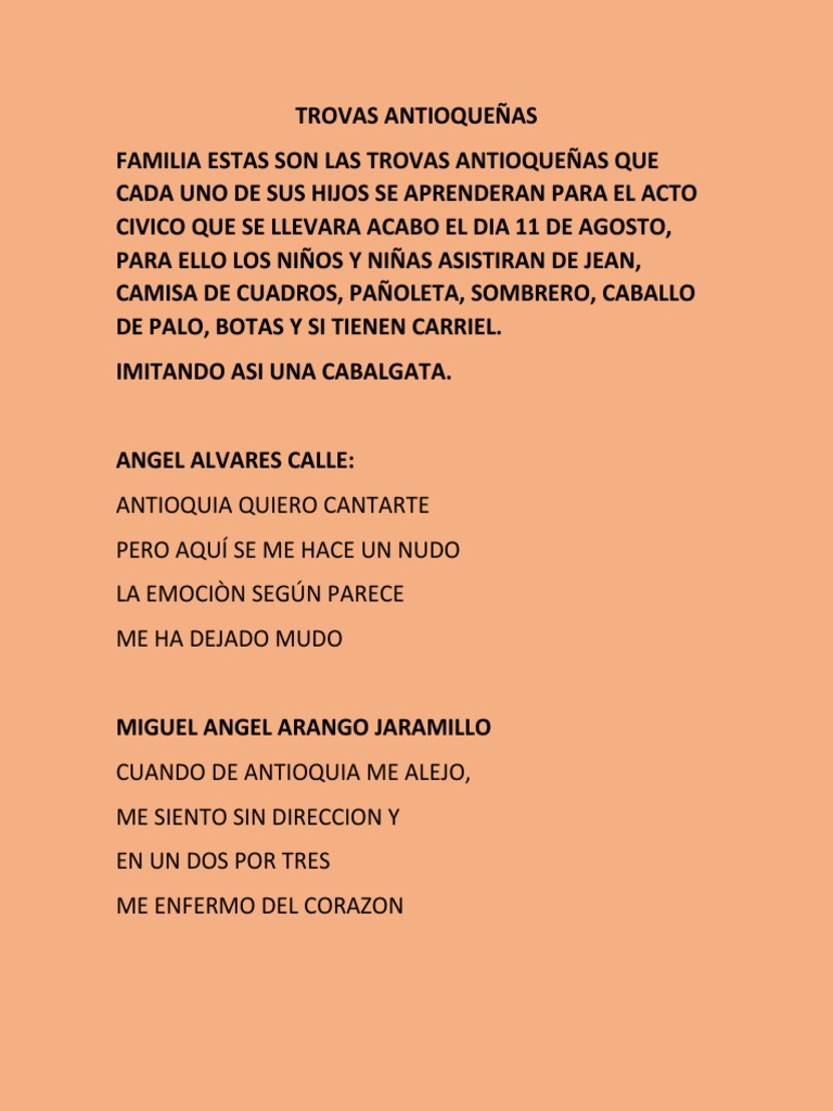 Trovas Antioqueñas. Grado Primero 2021 | PDF