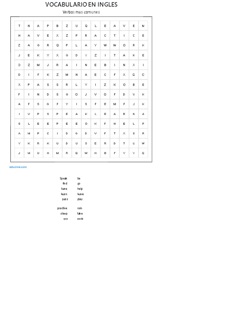 Anexo S5 P1 8.2 Sopa de Letras Vocabulario en Ingles - Alumnos | PDF