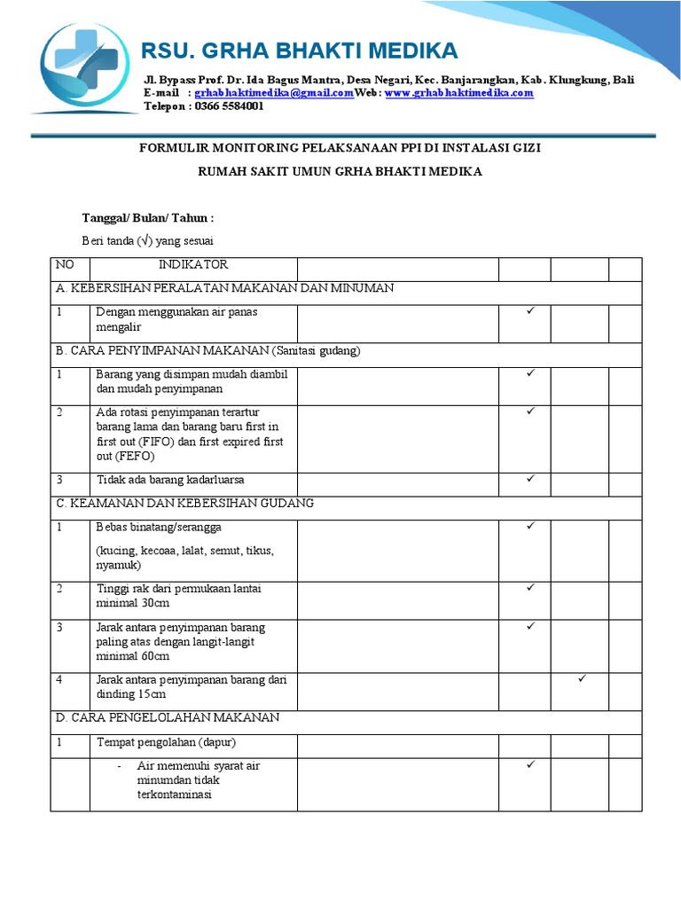 Form Monitoring Instalasi Gizi | PDF