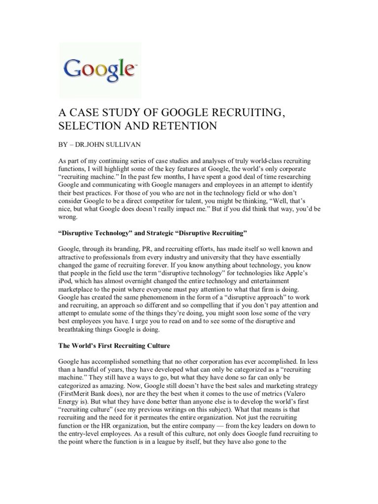 A Case Study of Google Recruiting | PDF | Google | Employee Retention