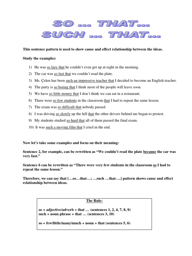 So... That... & Such... That... + Exercises With Suggested Answers ...