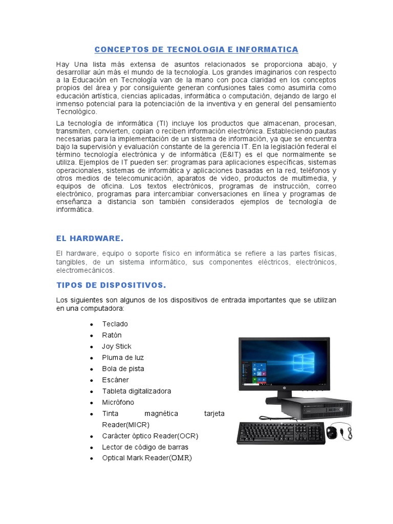 Conceptos De Tecnología E Informática Pdf Periférico Hardware De