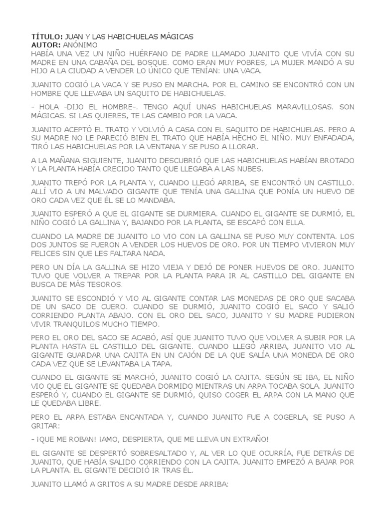 Juan Y Las Habichuelas Mágicas Cuento Pdf