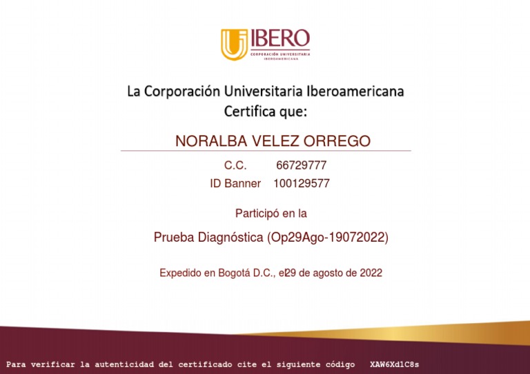 Certificado - Pdfprueba Diagnostica Ibero | PDF