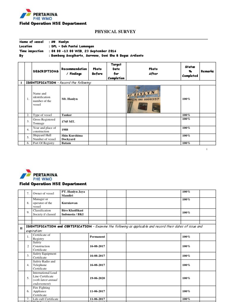 Tanker-Physical Survey Purposes - MT Hanlyn - 23 Sept2016 - Bs | PDF ...