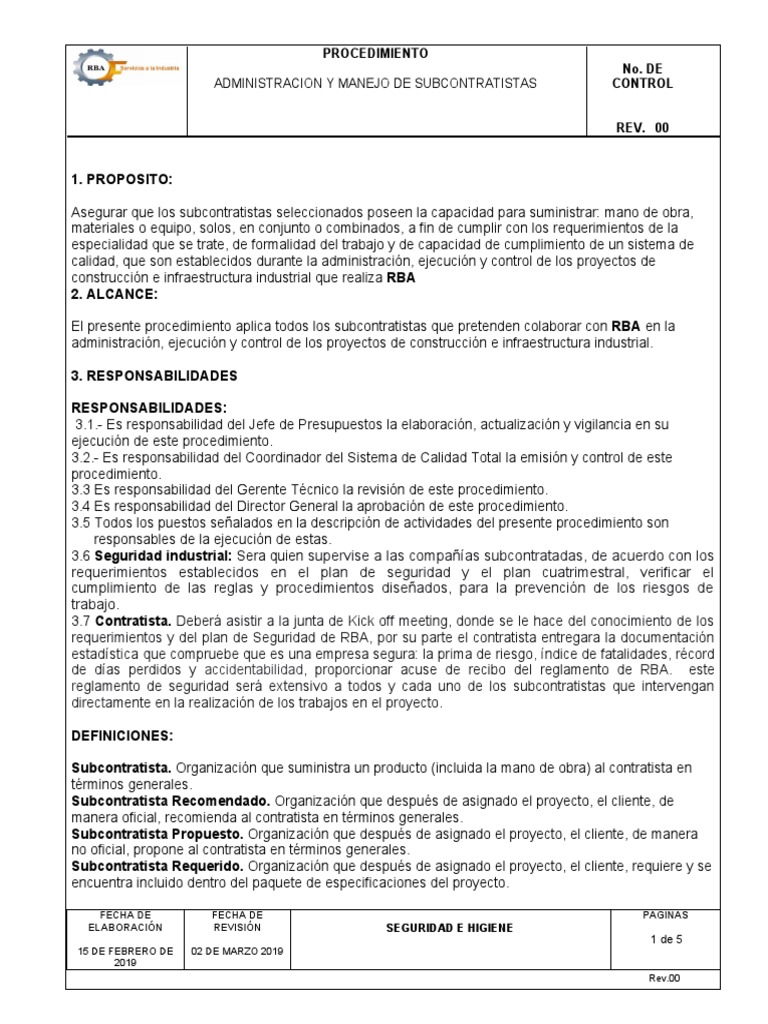 Administracion de Subcontratistas | PDF