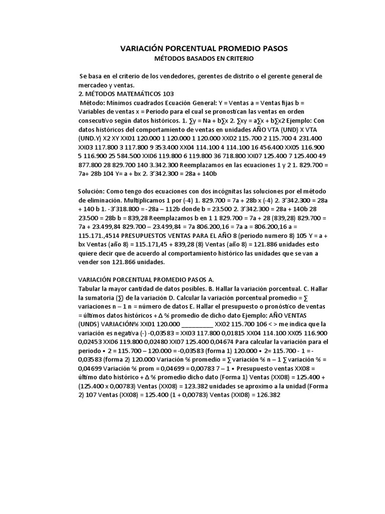 Variación Porcentual Promedio Pasos | PDF | Ecuaciones | Matemáticas