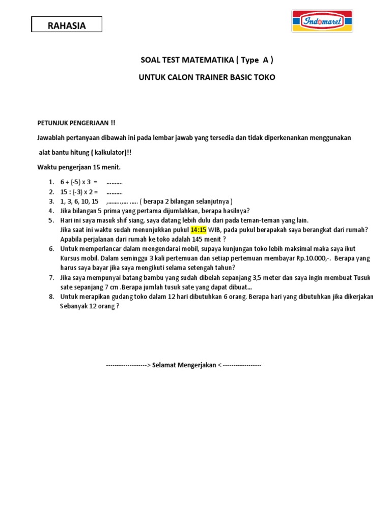 Soal Test Matematika (Rev 01) | PDF