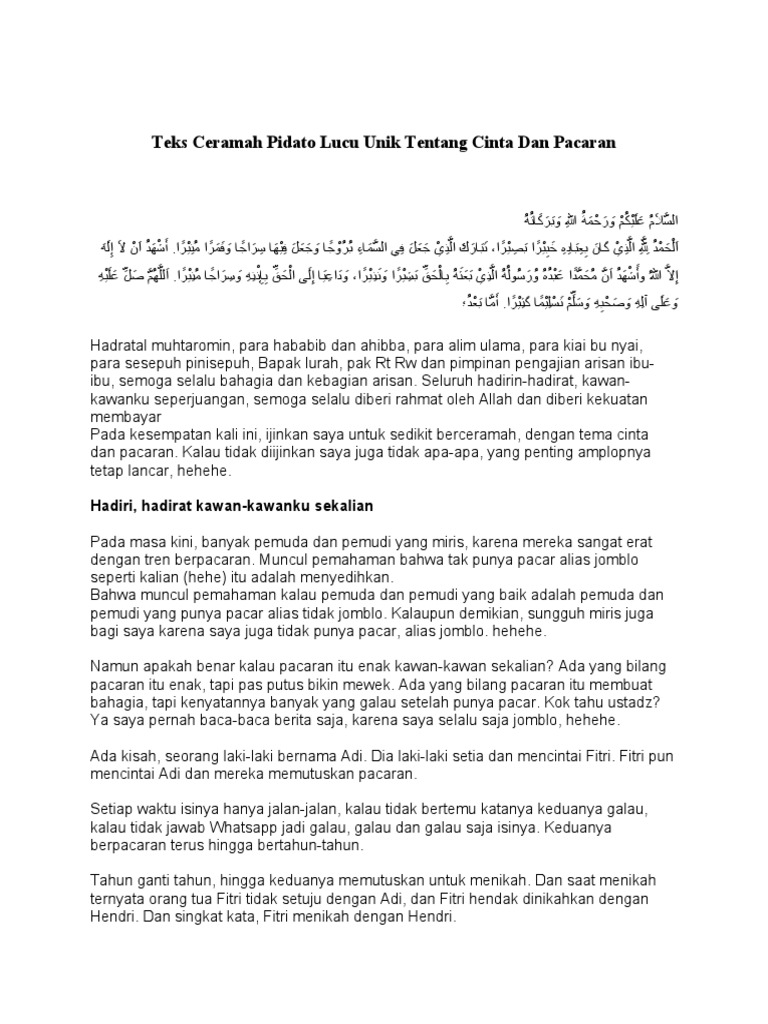 Teks Ceramah Pidato Lucu Unik Tentang Cinta Dan Pacaran | PDF