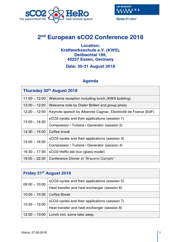2nd European sCO2 Conference 2018 Agenda | PDF | Supercritical Fluid ...