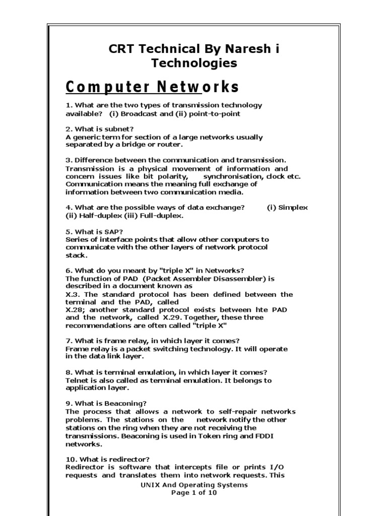 Computernetworks: CRT Technical by Naresh I Technologies | PDF | Internet Protocols | Computer ...