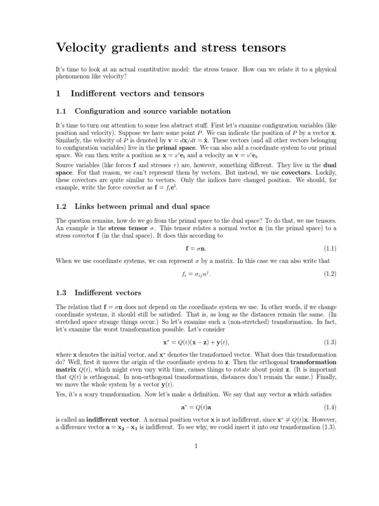 Constitutive Modeling of Fluids: Relating Stress Tensors to Velocity ...