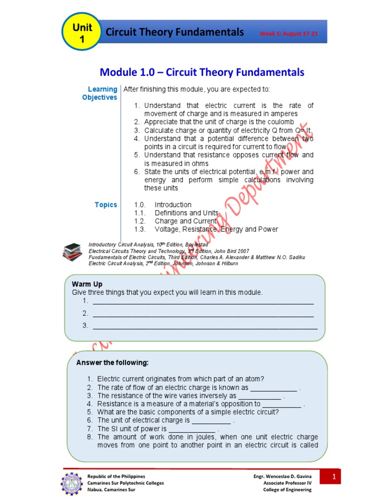 Circuit Theory Basics for Students | PDF | Voltage | Electrical Network