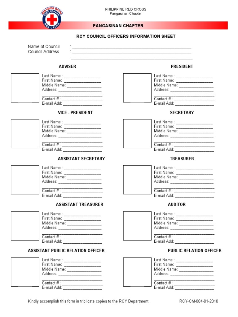 Rcy 04 Rcy Council Officers Information Sheet Pangasinan Chapter | PDF