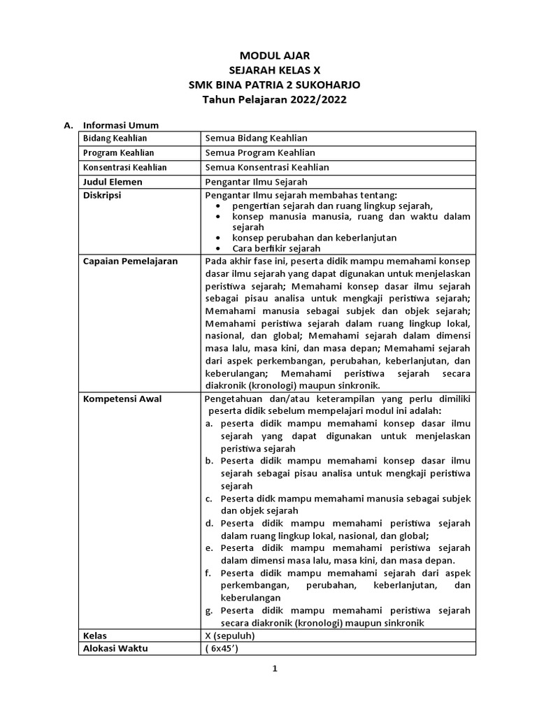 Modul Ajar 1 Pengantar Ilmu Sejarah TKR 2223 Setiya | PDF
