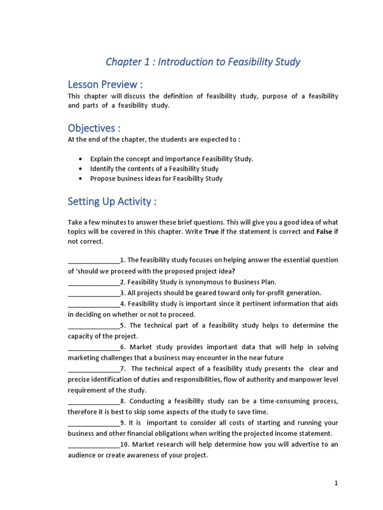 Chapter 1 Feasibility Study | PDF | Feasibility Study | Risk